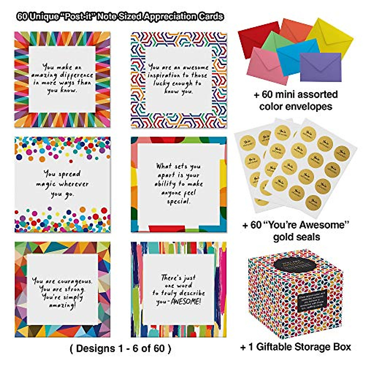 Dessie Inspirational Cards With Envelopes and “You’re Awesome” Seals. “Post-it” Note Size Appreciation Cards. Encouragement Cards. Gratitude Cards. Positive Affirmations Cards, 60 Cards