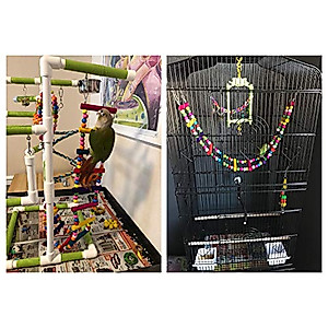DS. DISTINCTIVE STYLE Bird Ladder Toys Coloured Flexible Parrot Swing Bridge Wooden Cockatiel Cage Hanging Climbing Ladder (27.6 in (12 Steps))