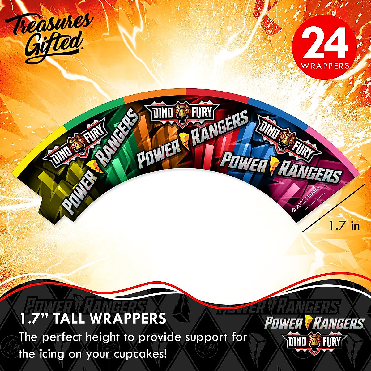 Treasures Gifted 24ct Power Rangers Cupcake Toppers & Wrappers - Officially Licensed Power Rangers Birthday Party Supplies - Power Rangers Cake Decorations - Power Rangers Cake Toppers