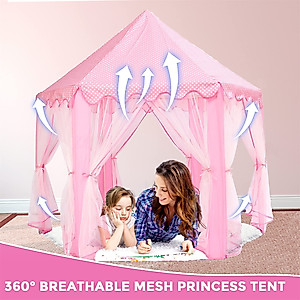 WillingHeart Princess Castle Play Tent for Girls Kids Pink Large Indoor Outdoor Dress Up Pretend Fort Playhouse Children Toddler Fairy Playroom Child Game Party Dream House Camping to Birthday Gift