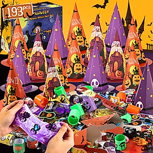 193 PCS Halloween Party Favors for Kids, Halloween Witch Hat Treats Bags Fillers with Halloween Toys and Slime, Bulk Toys for Halloween Goodie Bags Basket Stuffers, Gifts for Boys Girls