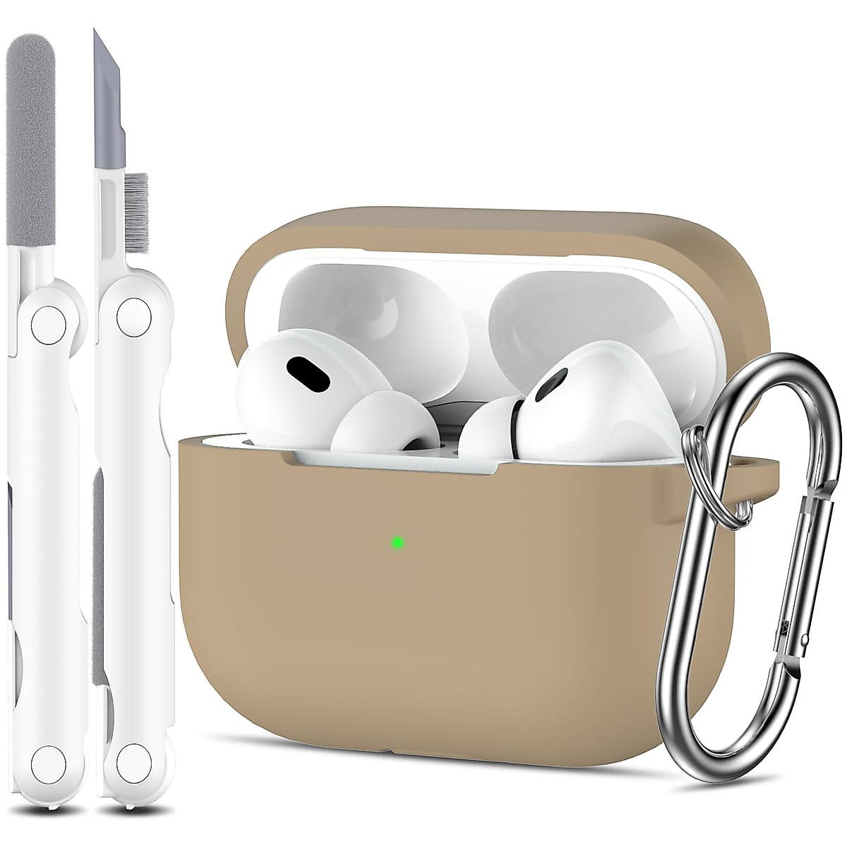 R-fun AirPods Pro 2nd/1st Generation Case Cover with Cleaning kit and 4 Pairs Replacement Ear Tips(XS/S/M/L), Full Protective Silicone for Apple AirPods Pro 2023/2022/2019 Charging Case - Milk Tea