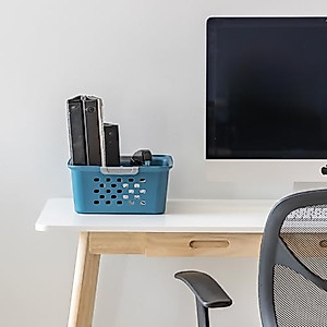 IRIS USA Plastic Storage Basket, 6-Pack, Medium, Shelf Basket Storage Organizer for Pantry, Cabinet, Bedroom, Closet, Laundry Room, Eco-Friendly, Navy