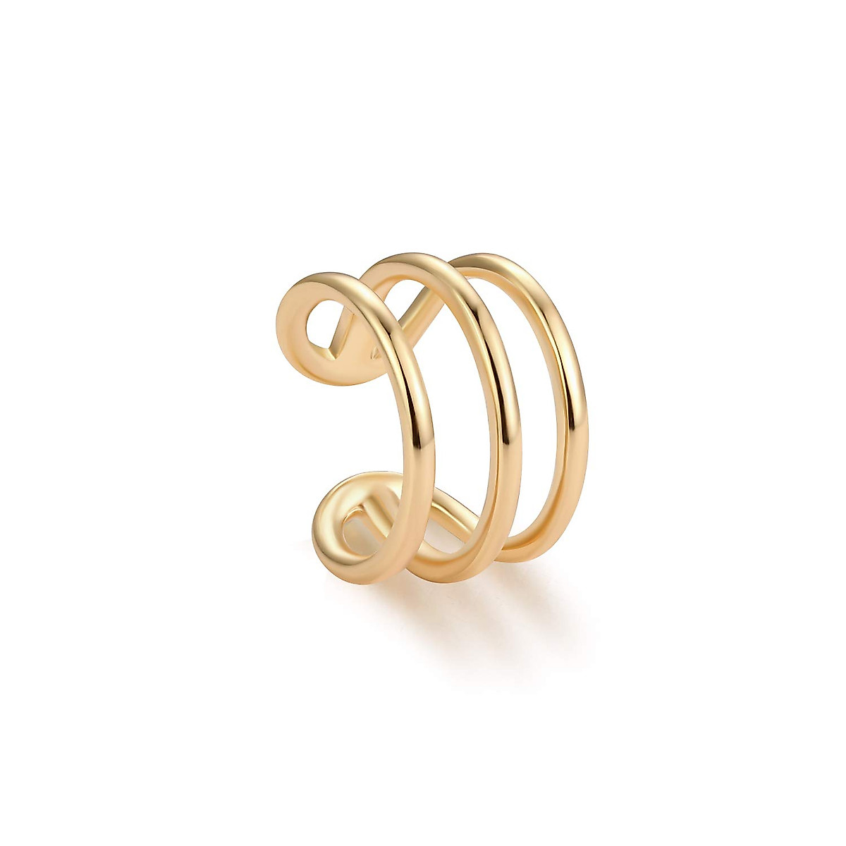 MYEARS Women Ear Cuff Earring Gold Non Pierced Ear Cartilage 3 Split Stripe Band Clip on Wrap Hoop 14K Gold Filled Tiny Boho Simple Minimalist Delicate Handmade Hypoallergenic Geometric Jewelry Gift