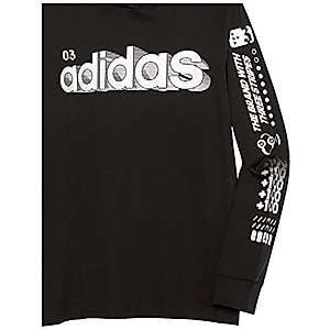 adidas Boys' Long Sleeve Linear Camo Hooded Tee, Black with Silver, Large (14/16)