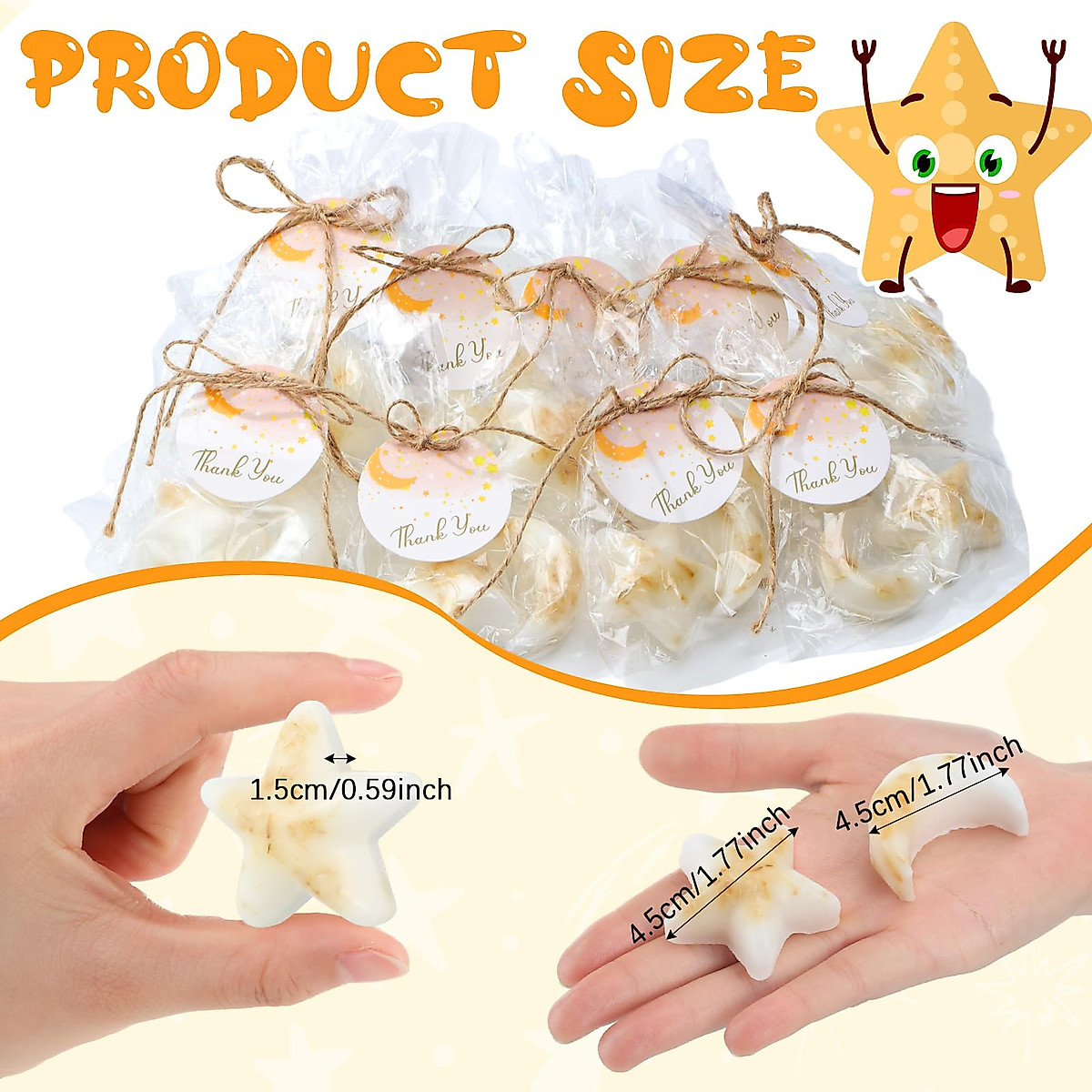 Demissle 20 Pcs Baby Shower Soap Favors Soap Baby Shower Favors Soap Gift Set with White Greeting Card Handmade Soaps for Guests Baby Shower Favors Decorations Gift (Moon)