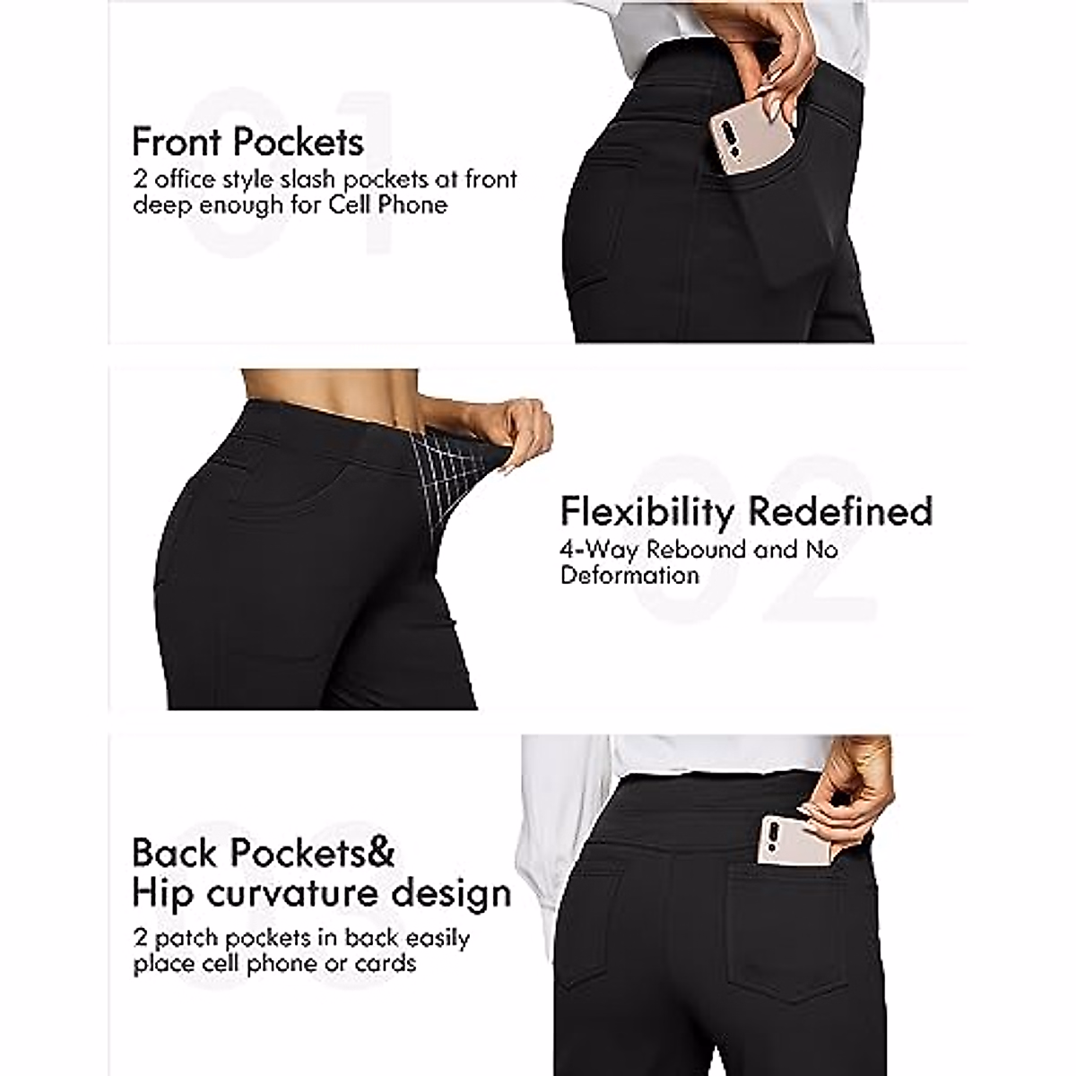 G4Free Fleece Lined Flare Yoga Pants for Women with Pockets Thermal Bootcut Dress Pants Winter Work Leggings (Black,L)