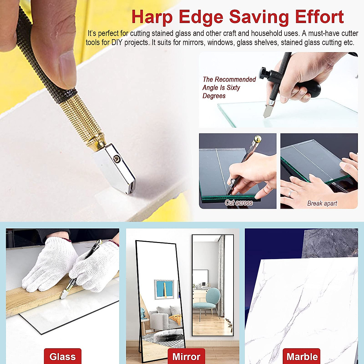 Hilitchi 3 PCS Heavy Duty Glass Cutting Tools Set Premium Glass Running Breaking Pliers, Glass Cutter and Adjustable Circular Glass Tool with Round Knob Handle and Suction Cup for Glass, Breaking