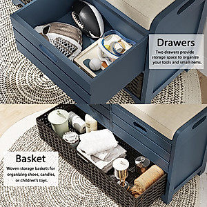 ROOMTEC 32" Storage Bench for Entryway, Shoe Bench with Storage Removable Basket and 2 Drawers, Entryway Bench with Shoe Storage, Entryway Storage for Hallway, Mudroom and Living Room, Navy