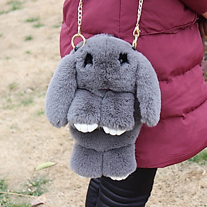 Evaliana Bunny Faux Rabbit Fur Crossbody Handbag Shoulder Bag