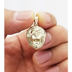 AMZ Jewelry 10K Yellow Gold Lion Head Charm Lion Pendant 1.0 inch