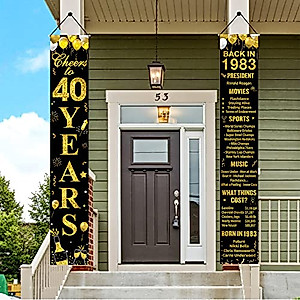 40th Birthday Door Banner Decorations for Women Men, Black Gold Happy 40th Birthday Back in 1983 Porch Sign Party Supplies, Forty Years Old Birthday for Outdoor Indoor