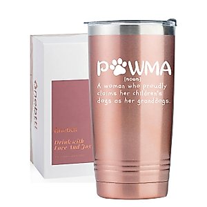 Onebttl Pawma Gifts for Grandma, Insulated Stainless Steel Wine Tumbler with Lid, For Dog Grandma on Birthday, Mother’s Day, Christmas, Rose Gold, (20 oz)