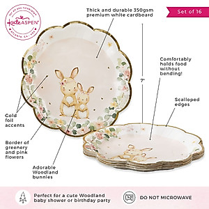 Kate Aspen Woodland Baby 7 in. Premium Decorative Paper Plates (350 GSM weight -Set of 16) | Party Supplies - Pink,28584NA