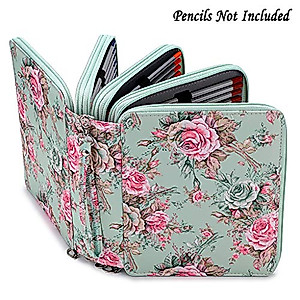 BTSKY Colored Pencil Case- 160 Slots Pencil Holder Pen Bag Large Capacity Pencil Organizer with Handle Strap Handy Colored Pencil Box with Printing Pattern Rose
