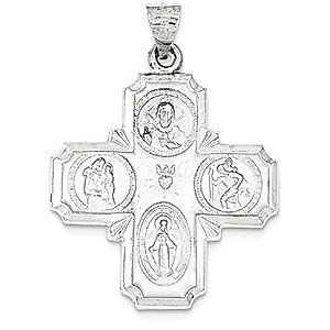 IceCarats 14K White Gold Four Way Holy Cross Religious Medal Necklace Christian Pendant Scapular Charm 34mm x 24.5mm Only