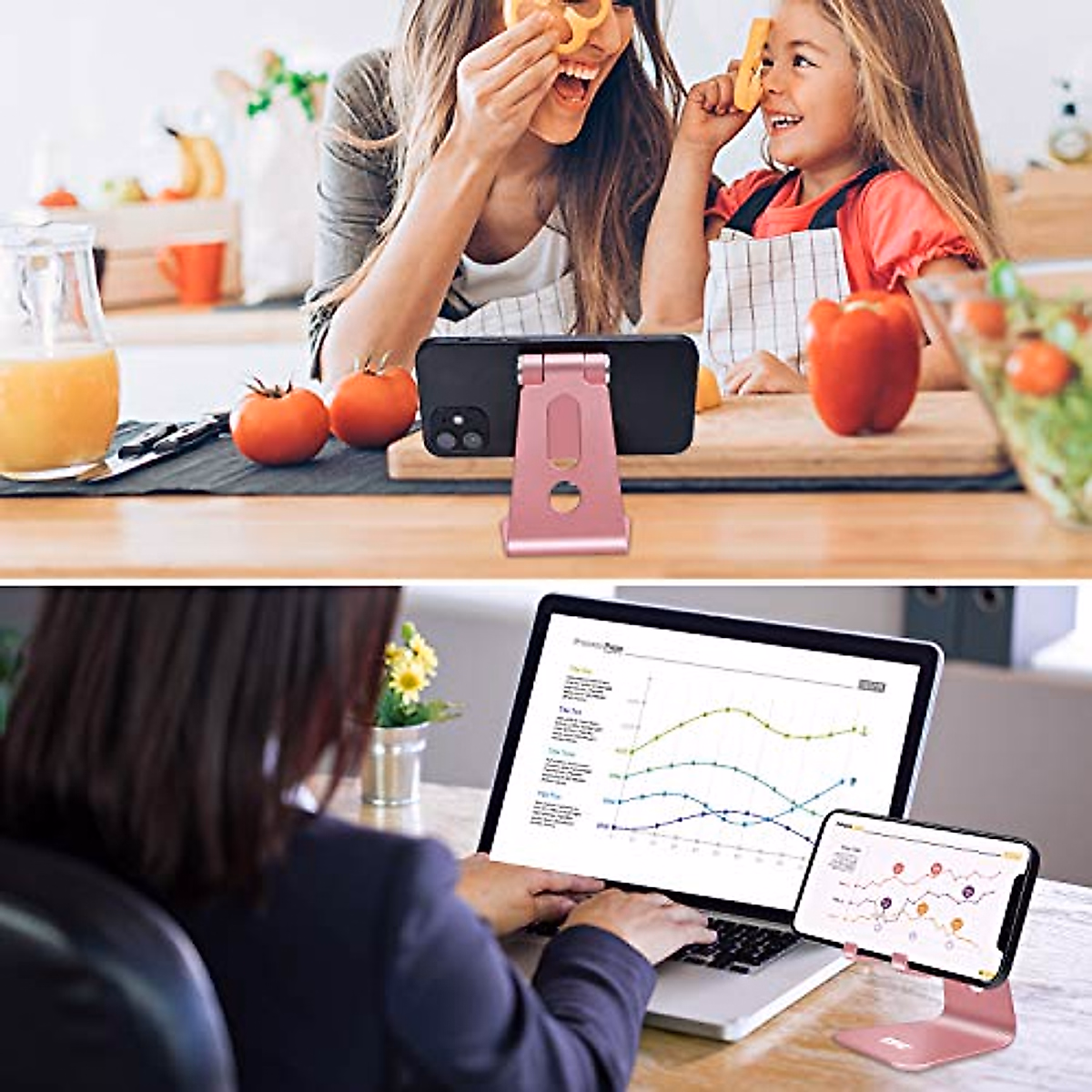 Adjustable Cell Phone Stand, LLSME Phone Holder, Cradle, Dock, Aluminum Desktop Stand Compatible with All Mobile Phone, iPhone, iPad Air/Mini - Rose Gold