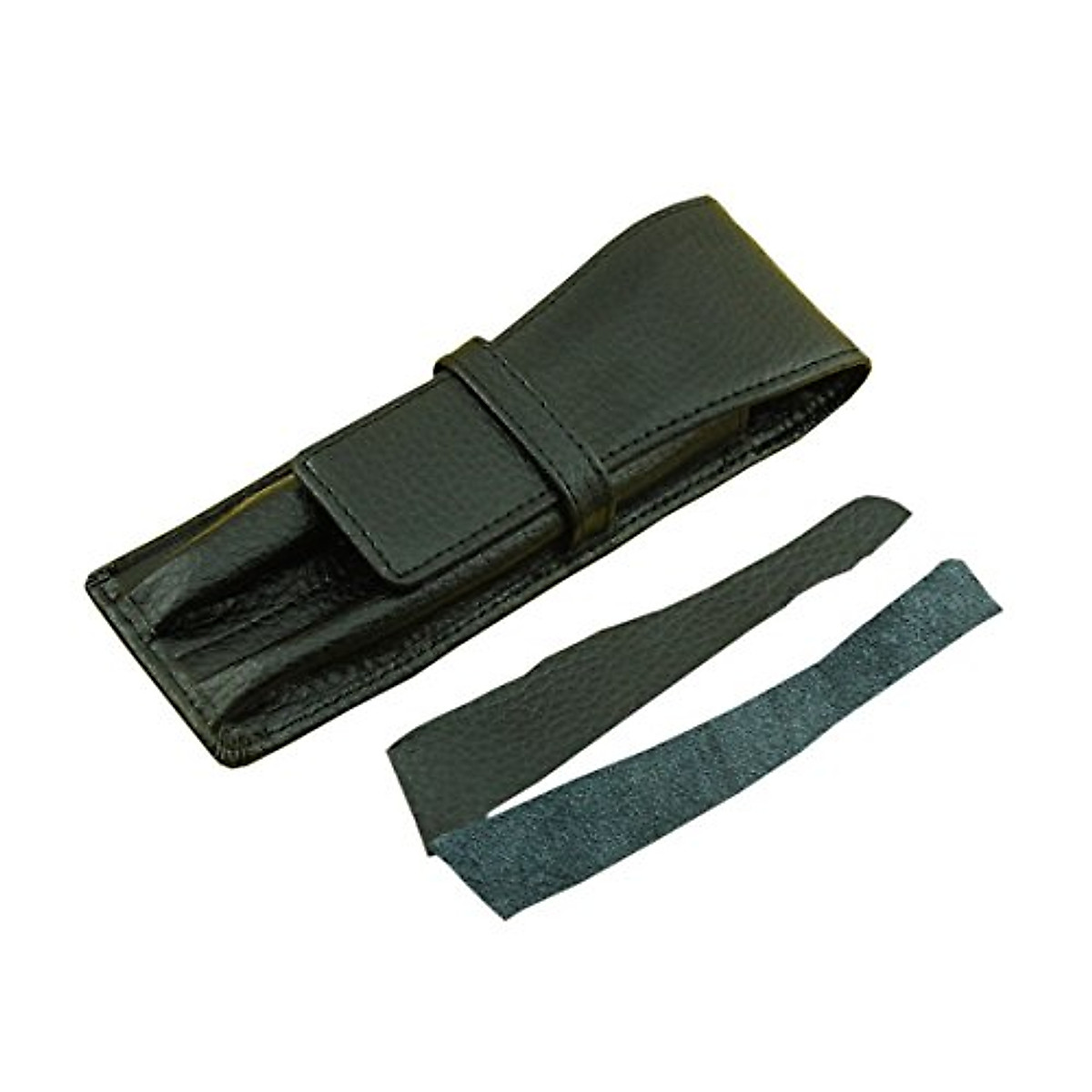 Lanxivi Double Pen Genuine Leather Pouch Case Top Washed Cowhide (Black)