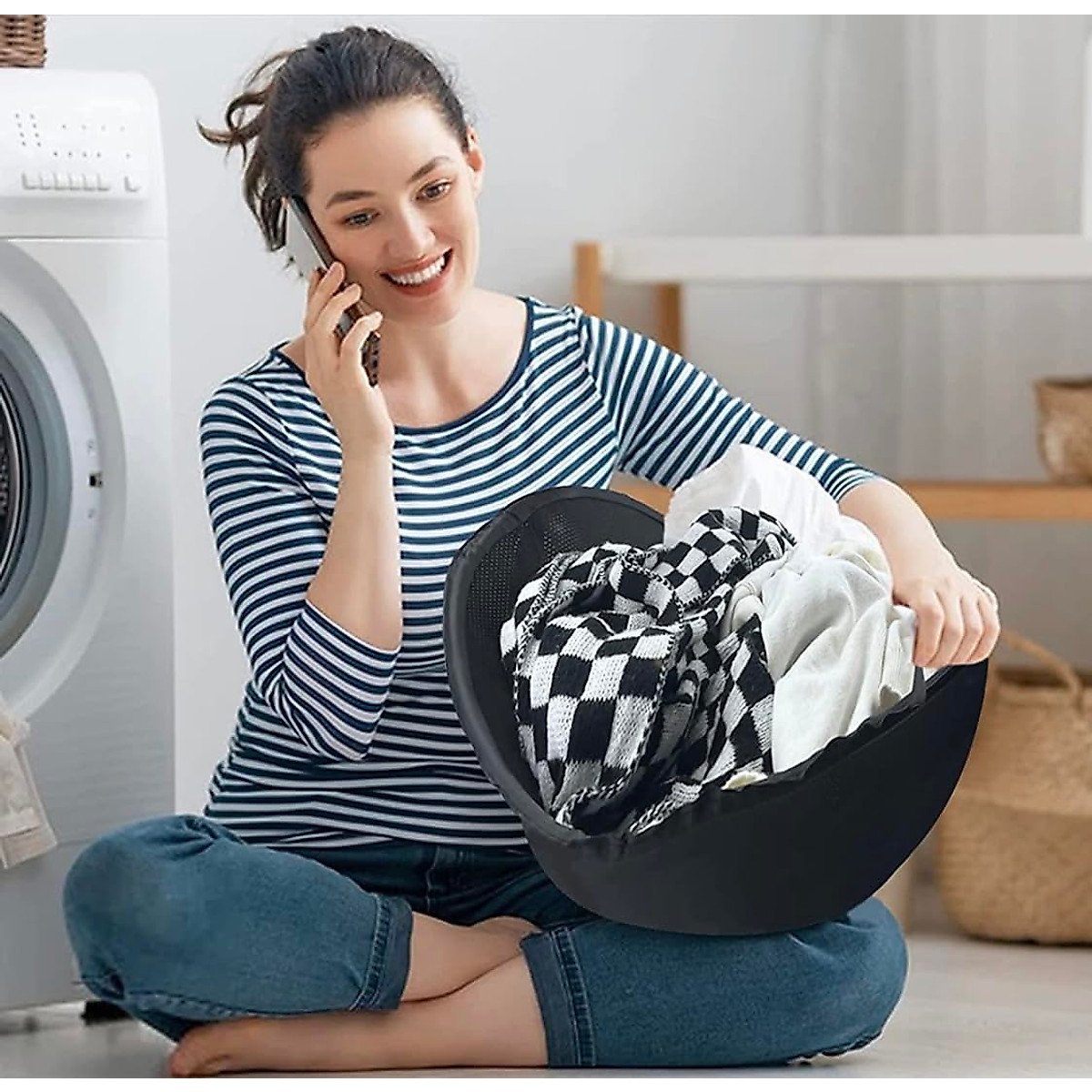 "Laundry Ninja Stitch Pop-Up Laundry Hamper: Space-Saving and Flexible Collapsible Hamper with Handles for Ultimate Clothes Management, space saving laundry hamper, Flexible laundry basket with