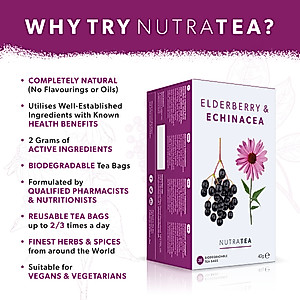 Nutra Tea - Elderberry & Echinacea Tea | Elderberry Tea - Immunity Tea | Immune Tea - 20 Tea Bags - Herbal Tea