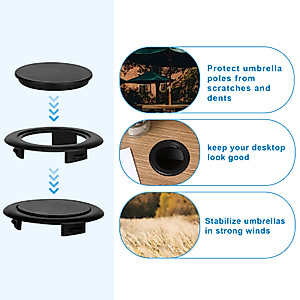 SAVITA 2 Sets Patio Table Umbrella Hole Rings and Caps, Plastic 2 Inch Patio Umbrella Hole Plug Insert Ring and Cap Set for Outdoor Activities Summer Garden Parties (Black)