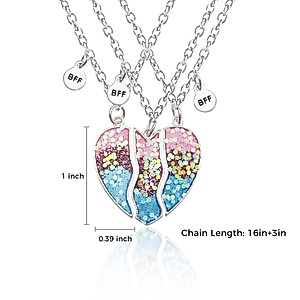 Hofar Best Friend Necklaces for 2,3,4 BFF Necklace for 2 BFF Necklace for 3 BFF Necklace for 4 Best Friends Matching Heart Necklace