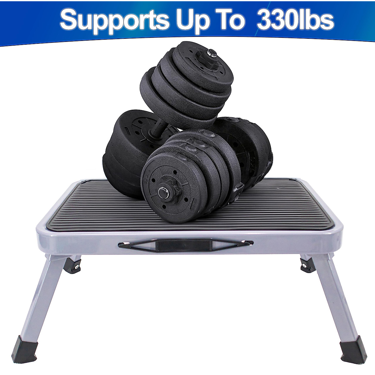 Metal Step Stool - Portable Folding Foot Stool - Non-Slip, Compact, 330lbs Capacity, Heavy Duty One Step Ladder for Kitchen (Black)