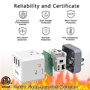 Multi Plug Outlet, Yintar 3-Outlet Extender USB Wall Charger with 3 USB Ports(2U1C), No Surge Protector for Cruise Ship, Home, Office, ETL Listed, Ideal Stocking Stuffers for Adults