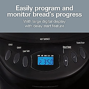 Hamilton Beach Bread Maker Machine, Digital, Programmable, 12 Settings + Gluten Free, Dishwasher Safe Pan + Kneading Paddle, 2 lb Capacity, Black (29882)
