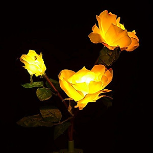 Solaration 1039-Y Waterproof 3 Rose Solar Powered LED Garden Lights, Solar Path Lights for Patio Deck Driveway Christmas Party, Yellow