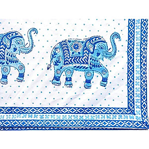 FIKIMOS Hand Block 100% Cotton Indian Style Theme Dining Table Mats and Napkins Set of 6 Place-mats Runners (Blue-03)