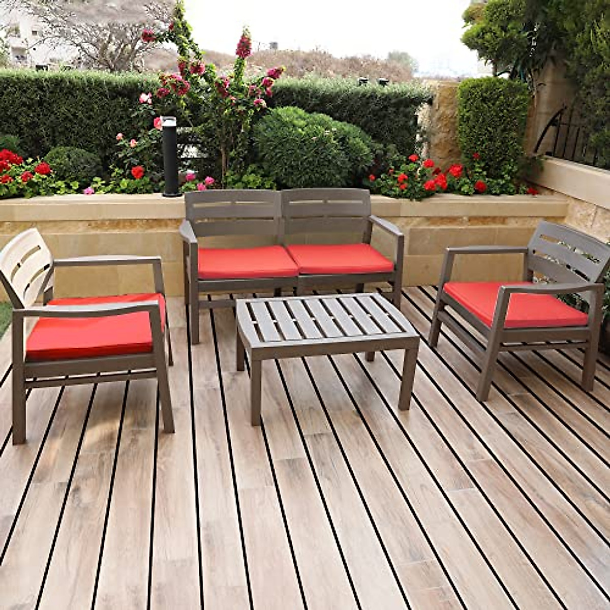 Uheng 6 Pack Patio Outdoor Chair Cushions with Ties, Seat Pads Mat, Waterproof Removable Cover, Comfort Memory Foam Nonslip for Garden Deck Picnic Beach Pool -18" X 18"(Red)