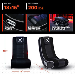 X Rocker SE 2.1 Video Gaming Floor Chair, with 2 Speakers, Subwoofer, Padded Headrest, Bluetooth, Foldable, 5130301, 25.2" x 18.4" x 16.4", Amazon Exclusive, Black