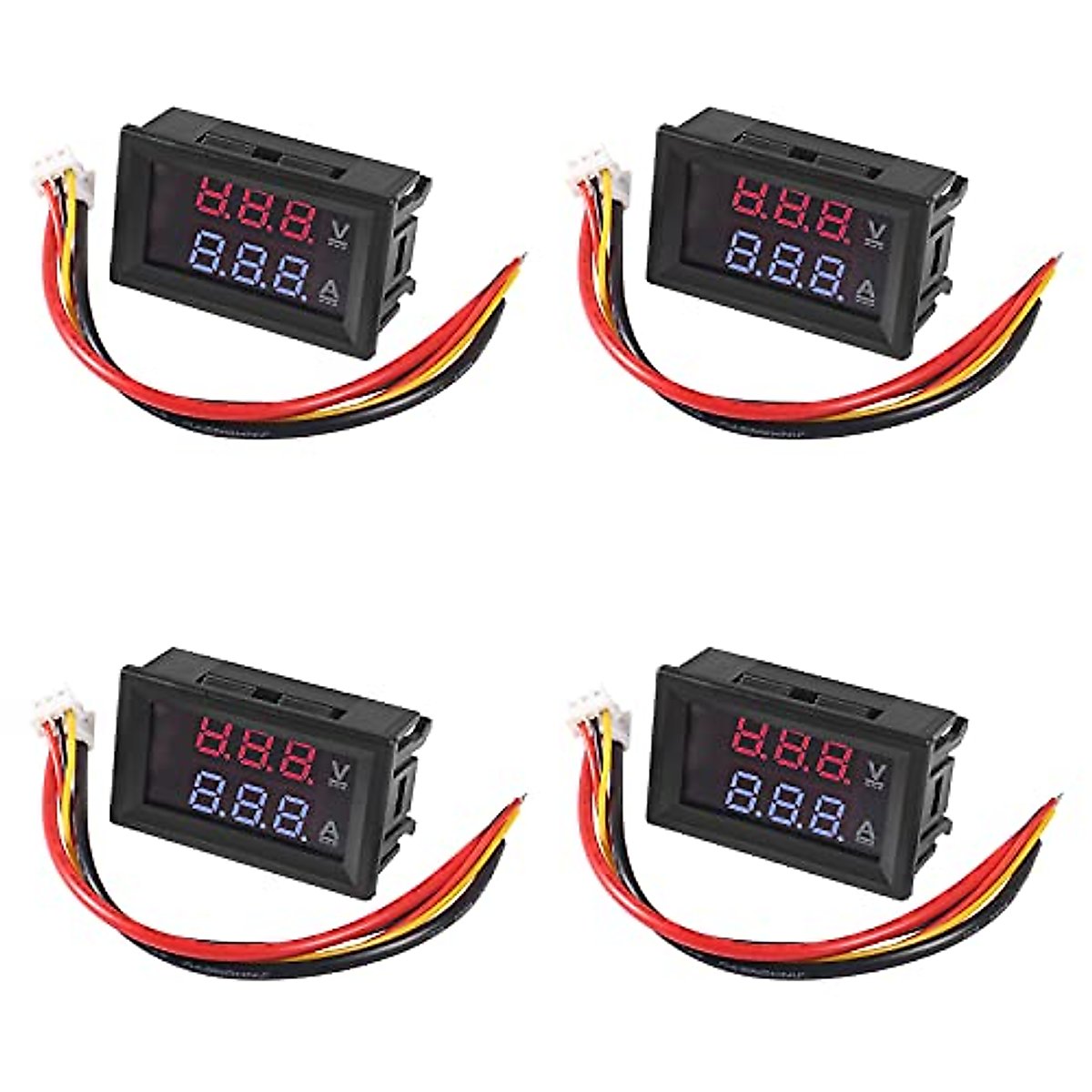 ALMOCN 4 Pack 0.28" LED Digital Voltmeter Ammeter, DC 100V 10A Voltage Current Tester Digital Multimeter Display Volt Meter Gauge(Red&Blue Display)