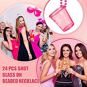 Bokon 24 Pcs 21st Birthday Shot Glass Finally 21 Birthday Shot Necklaces Cups Plastic 21st Shot Glass on Beaded Necklaces for Adults Party Supplies Favors Decorations(Hot Pink)