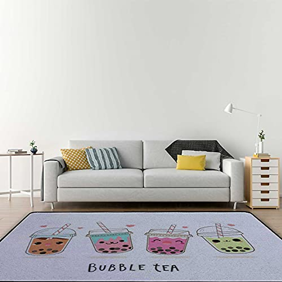 Rashu Area Rug Non Skid Accent Area Carpet Cute Bubble Milk Tea Cartoon Soft Floor Mat Large Rug for Home Decoration Living Room Washable Easy Clean Nursery Kids Play Mat5'25 x 4'