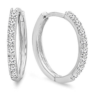 Dazzlingrock Collection 0.20 Carat (ctw) Round White Diamond Ladies Huggie Hoop Earrings 1/5 CT, 10K White Gold