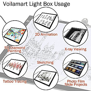 Voilamart A3 Portable Tracing Light Box, Ultra-Thin LED Light Board, Sketch Drawing Light Pad, Dimmable Brightness Light Board, 3-Level Artists Light Box with Carry Bag for Drawing Sketching Animation