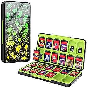 MoKo 24 Game Card Case Compatible with Nintendo Switch OLED Model/Switch/Switch Lite, Switch Game Holder Case for 24 Switch Game Card & 24 SD Card, Slim & Portable Game Card Storage Box, Green Yellow