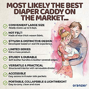 Baby Diaper Caddy Organizer - Grey Nursery Essentials Storage - Portable Basket for Car - Newborn Nursery Décor and Changing Table Accessory