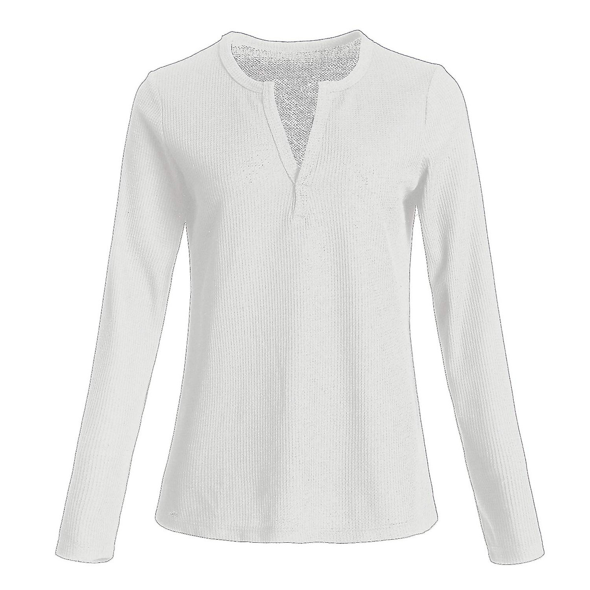 Famulily Women's Waffle Knit Long Sleeve Shirt Loose V Neck Thermal Tops and Bloue White Large