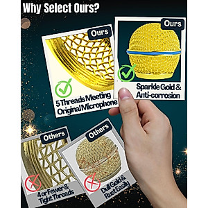 RhymKawa Gold Microphone Cover for Shuer SM58, SM58LC, Beta58, Beta58A, SA-M30, SV100, RK143G Windscreen Replacement, 2 Pack