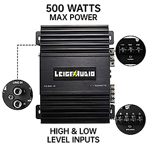 LEIGESAUDIO 500 Watts MonoBlock Amplifier, Class D, 1 Ohm Stable Subwoofer Amplifiers for Car Audio Speakers