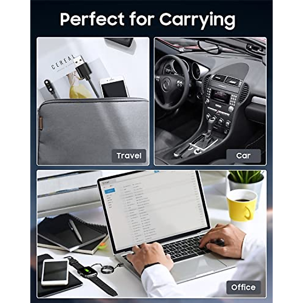 TiMOVO Charger Compatible with SW022/LW11/GTX Fitness/CXB01/Mugo Chalvh 1.69", [2-Pack] Magnetic USB Charging Cable 3.3ft/100cm, Replacement Charging Power Cable Cord,Black