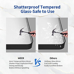 WEER 36X30 Inch Black Metal Framed Bathroom Mirror, Matte Black Bathroom Vanity Mirror, Rectangular Black Wall Mirror for Bathroom, Tempered Glass, Rounded Corner, Hangs Horizontal or Vertical