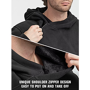 FREE SOLDIER Men's Tactical Winter Fleece Pullover Hoodie Warm Long Fleece lined Hooded Sweatshirt Black