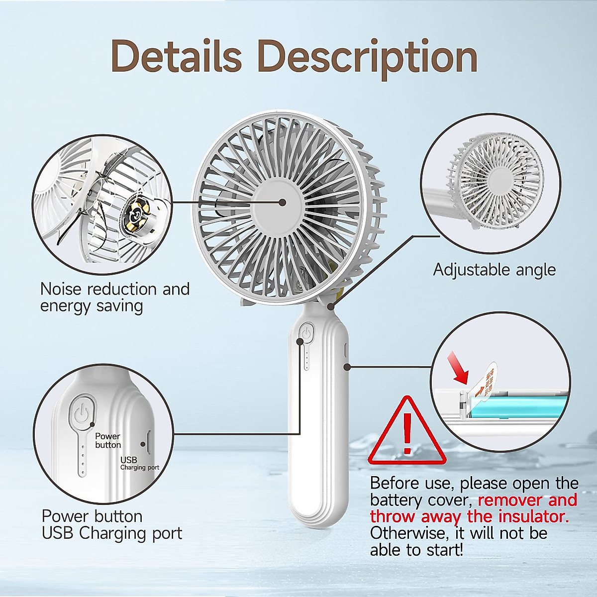 WIXAS Handheld Fan, Mini Portable Foldable Fan, Pocket Battery Rechargeable Hand Fan, for Travelling and Eyelash Fan 2000Ah(Pink)