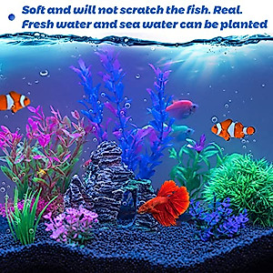 Ameliade Aquarium Decorations Fish Tank Artificial Plastic Plants & Cave Rock Decor Set, Goldfish Betta Fish Tank Accessories Small & Large Fish Bowl Decorations （8PCS