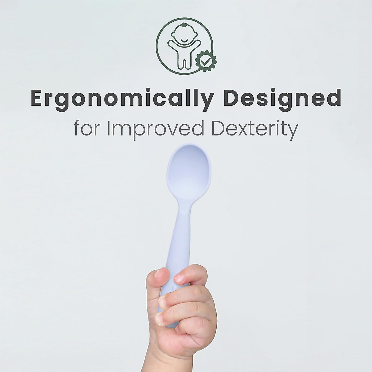 Miniware Silicone Baby Spoon for Training - BPA Free Baby Utensils - Baby Spoons Self Feeding 6 Months | 100% Food Grade Silicone - Modern & Dishwasher Safe Toddler Spoons (Grey and Lavender)