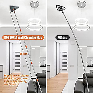 85 Inch ​Wall Mop Wall Cleaner with Long Handle , 360° Rotating Microfiber Dust Mop, Skirting Cleaning Tool Ceiling Gasket Window Cleaning Kit with 39" to 85" Extension Pole and 6 Replacement Pads